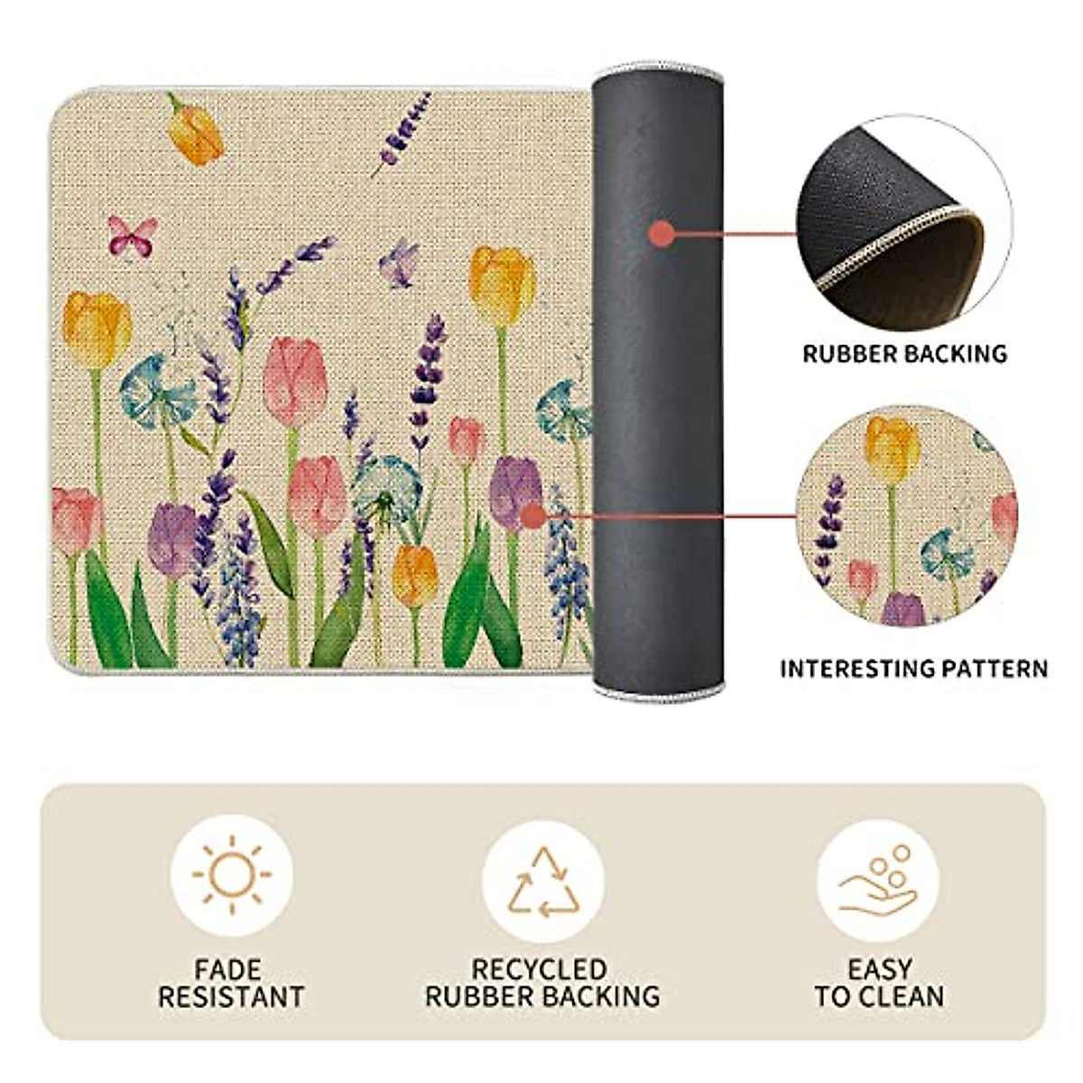 Artoid Mode Lavender Tulip Spring Kitchen Mats Set of 2, Seasonal Flower Summer Home Decor Low-Profile Kitchen Rugs for Floor - 17x29 and 17x47 Inch