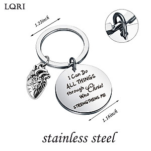 LQRI Anatomy Keychain Cardiologist Gift I Can Do All Things Through Christ Who Strengthens Me CHD Awareness Heart Disease Awareness Jewelry Dotor Nurse Cardiology Gifts (sliver)