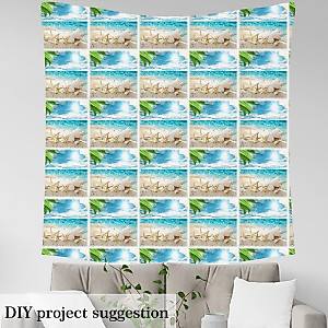 Erosebridal Beach Themed Fabric by The Yard Blue Ocean Upholstery Fabric Seashell Starfish Printed Decorative Fabric Beach Coastal Craft Patchwork Indoor Outdoor Fabric, 1 Yard