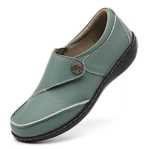 TERRIKAT Women's Classic Casual Green Leather Loafers Cute Moc Toe Slip On Comfort Walking Flats Lightweight Work Shoes 10.5 M US 1202-Lv10.5