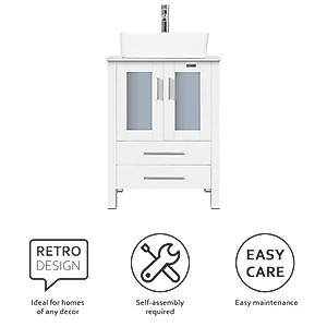 eclife 24" Bathroom Vanity Sink Combo White Stand Cabinet Rectangle White Ceramic Vessel Sink & Chrome Water Save Faucet & Solid Brass Pop Up Drain with Mirror (T03 B02W)