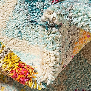 Unique Loom Estrella Collection Distressed, Floral, Abstract, Modern, Bright Colors Area Rug, 6' 0" x 6' 0", Multi/Blue