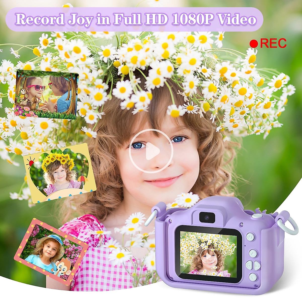 Anesky Kids Camera, Best Birthday for Girls/Boys Ages 3 4 5 6 7 8 9 10 11 12, Kids Digital Camera for Toddler with Video, Toy Camera for 3-12-Year-Olds Kids with 32GB Card - Purple