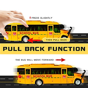 OTONOPI Bus Toys Die Cast Metal Toy Cars Pull Back School Bus Double Decker London Vehicles Friction Powered City Sightseeing Tour Bus Play Vehicle Toy Set for Kids 4 Pack