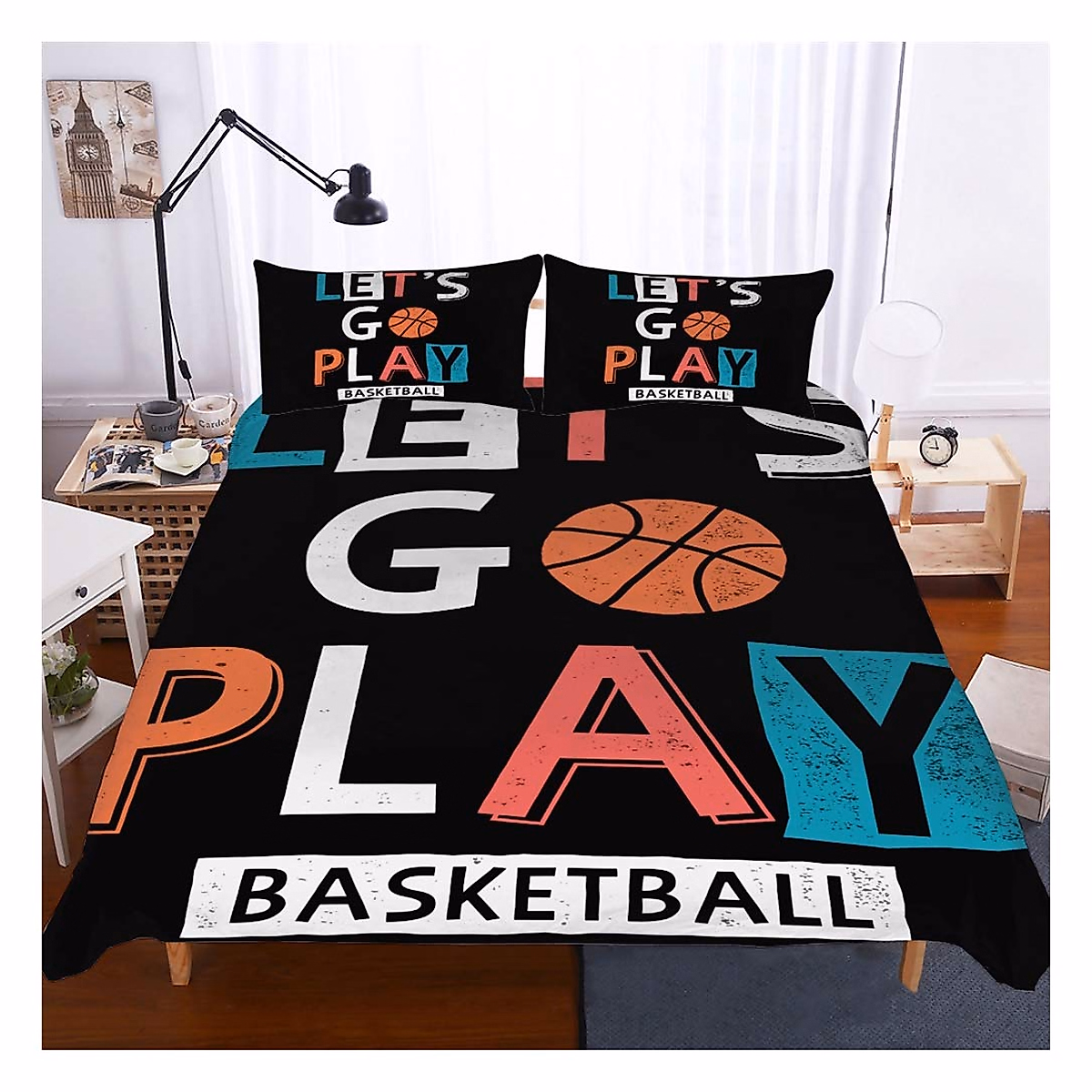Basketball Bedding Set Twin Size,3D Sports Basketball Duvet Cover Set 2 Piece (1 Duvet Cover 1 Pillowcases) Basketball Bedspread for Kids