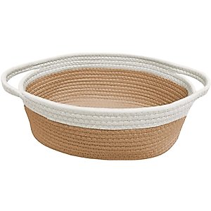 GiftExpress Brown & White Woven Basket - 13" x 8" x 5" Cotton Rope Organizing Baskets for Baby Items or Cat & Dog Toys - Cute Soft Gift Storage Bin w/ Handles