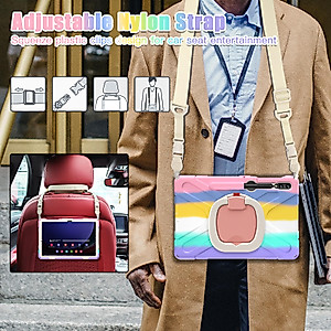 360 Rotation Case for Samsung Galaxy Tab S9+ 12.4'' 2023/S8+ /S7+/S7 FE，with Shoulder Strap S Pen Holder Rotatable Kickstand/Handle Rugged Silicone Case(Colorful Pink)