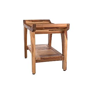 EcoDecors, 24 inch, Natural Wood, Teak Shower Bench, Shower Stool Wood, Wood Shower Chair, LiftAide Arms, Bathroom Bench Seat, Shower Bench Waterproof