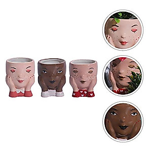 Cabilock 3pcs Ceramic Flowerpot Face Flower Vase Ceramic Indoor Planters Ceramic Head Pots for Plants Animal Succulent Planter Head Flower Pot Ceramic Pot Ceramics Head Flowerpot Flowers