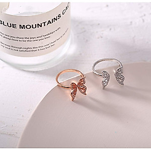 NewZenro Luxury CZ Butterfly Open Ring for Women Elegant 925 Sterling Silver Cubic Zirconia Engagement Statement Adjustable Knuckles Finger Rings for Her Wedding Birthday (Silver)