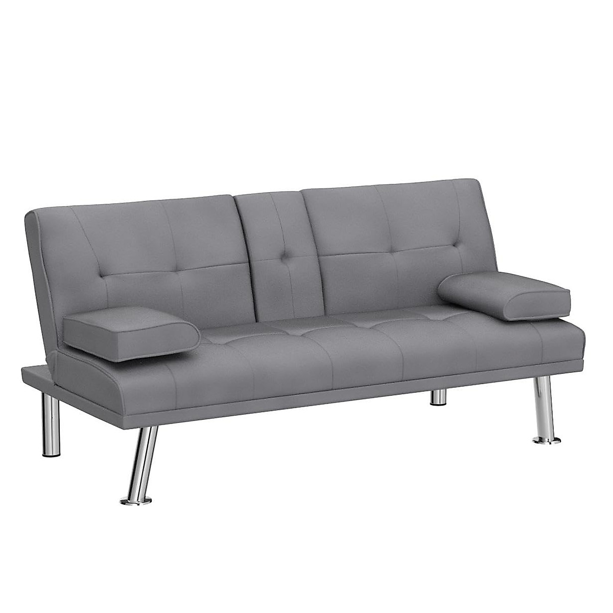 Verfur Convertible Futon Bed with Cupholders,Modern Upholstered Loveseat Sleeper, Folding Lounge Recliner Comfy Sofa & Couches with Removable Soft Armrest for Small Places, Gray