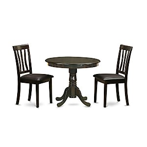 East West Furniture ANTI3-CAP-LC Antique 3 Piece Kitchen Set Contains a Round Table with Pedestal and 2 Faux Leather Dining Room Chairs, 36x36 Inch