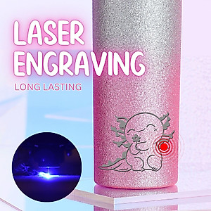 Onebttl Cute Axolotl Gifts for Girls/Women, Axolotl Stuff, Axolotl Water Bottle, Insulated 20 oz Stainless Steel Skinny Tumbler with Straw, Brush, Lid, and Gifts Box, Pink-Silver Gradient Glitter