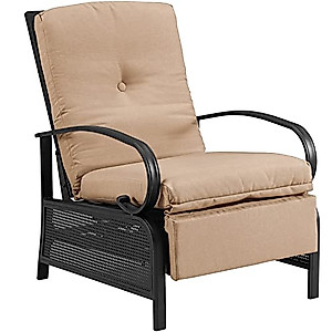 Ulax Furniture Patio Recliner Chair Automatic Adjustable Back Outdoor Lounge Recliner Chair with 100% Olefin Cushion (Beige)