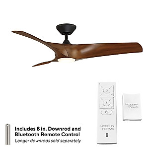 Zephyr Smart Indoor and Outdoor 3-Blade Ceiling Fan 52in Matte Black Distressed Koa with 3000K LED Light Kit and Remote Control works with Alexa, Google Assistant, Samsung Things, and iOS or Android App