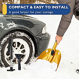 Folding Snow Shovel for Car Aluminum Lightweight Emergency Shovel Kit with Ice Scraper Brush and Metal T-Handle Portable Snow Removel Tool for Garden Camping Truck Yellow