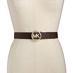 Michael Kors Mk Signature Monogram Belt and Buckle Reversible, Chocolate, Medium