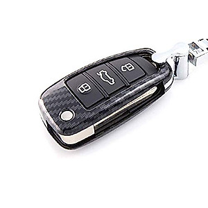 iJDMTOY Exact Fit Black Glossy Carbon Fiber Finish Key Fob Shell Compatible with Audi A3 S3 A4 S4 A6 Q5 Q7 TT R8 Flip Blade Key