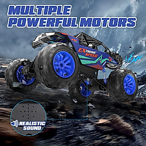 DE60 Large 1:8 Scale Upgraded RC Cars Remote Control Car for Adults Boys, Off Road Monster Truck with Realistic Sound, 2.4Ghz 4WD Rock Crawler Toy All Terrain Climbing, 2 Batteries for 80 Min Play