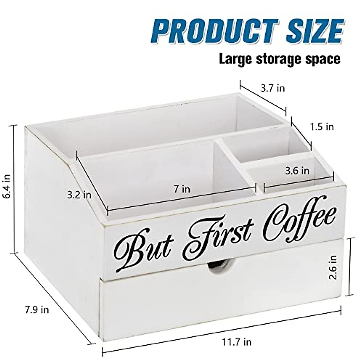 Coffee Station Organizer, Wood K Cup Coffee Pods Holder with Drawer, Countertop Coffee Bar Accessories Tea Bag Organizer, Coffee Bar Condiment Organizer for Coffee Bar Decor, Coffee Lovers Gift