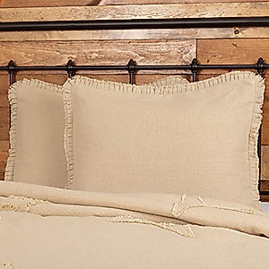 VHC Brands Burlap Natural Solid Color Cotton Farmhouse Bedding Distressed Appearance Standard Sham, Vintage White Tan