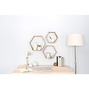 BarnwoodUSA Hexagon Floating Shelves Set of 3 | Rustic Farmhouse Reclaimed Wood Honeycomb Shelves | Wall Hanging Octagon Shelves | Naturally Weathered Gray