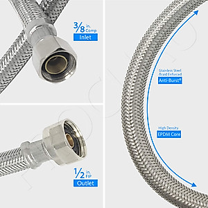 [2-Pack] PROCURU 16-Inch (1.3Ft) x 3/8" Comp x 1/2" FIP Faucet Hose Connector, Stainless Steel Braided Supply Line, Certified Safe (9SF16-2P)
