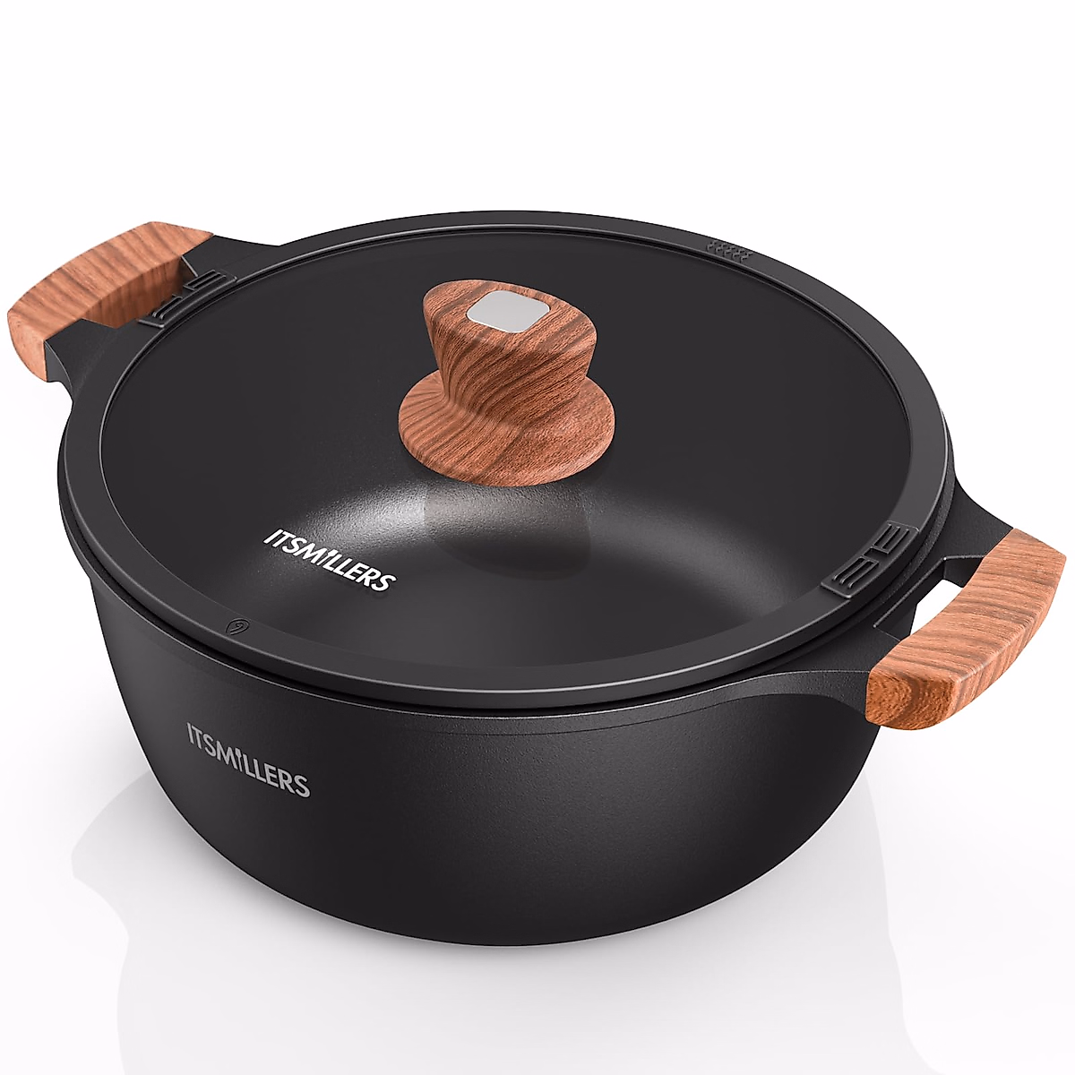 ITSMILLERS Nonstick Stock Pot,6.5 Qt Elegant Aluminum Ceramic Casserole with Pour Spout Lid, Induction Bottom