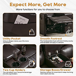 IPKIG Loveseat Recliner Sofa - RV Loveseat Recliner Wall Hugger Manual Reclining Loveseat with Console, Side Pockets and Cup Holders, Faux Leather Double Recliner Love Seat for Living Room (Brown)