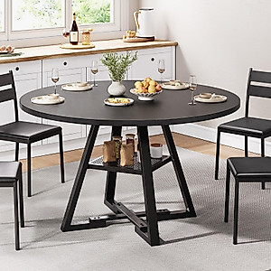 Jocoevol Round Dining Table for 4, Kitchen Table, Dining Table, Circle Table, Round Pedestal Dining Table, Dining Room Table, Dinner Table,Space Saving Wood Kitchen & Dining Room Tables, 47In (Black)