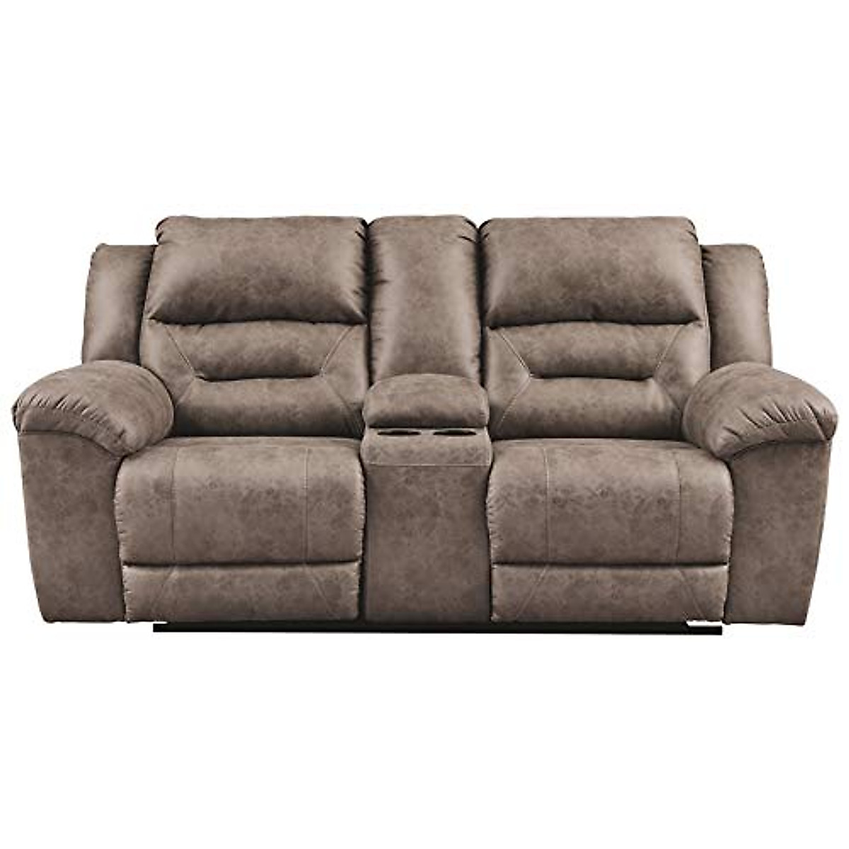 Signature Design by Ashley Stoneland Faux Leather Double Reclining Loveseat with Console Brown 1 Love Seats, Gray