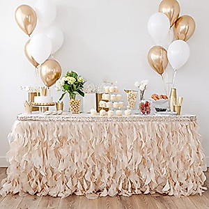 Bluekate Champagne Gold Table Skirt 6ft. Double Organza, Two Trims Party Tutu Table Skirt! Wedding Decorations Rustic Theme, Graduation, Gold Party Decorations. Table Skirts for Rectangle Tables 6ft