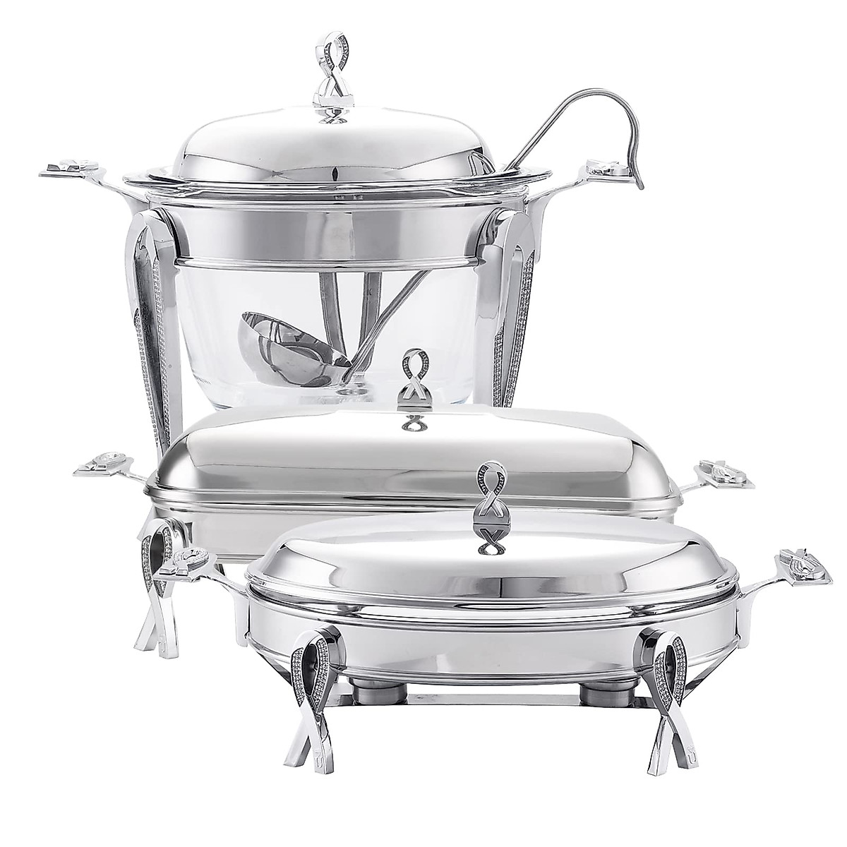 ORDINNER KIT Chafing Dish Buffet Set Stainless Steel Frame Safe Oven Glass Server with Lid Oval Food Warmer Chafing Dishes for Parties 3.2L