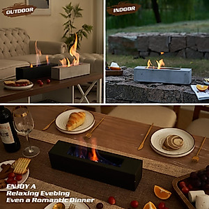 BRIAN & DANY Tabletop Fire Pit, Concrete Table Top Firepit for Outdoor, Large Rectangle Ethanol Tabletop Fireplace