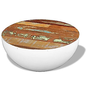 SLGSDMJ Vintage Coffee Table Two Piece Bowl Shaped Coffee Table Set Round Wooden Tabletop Side End Table for Living Room Solid Reclaimed Wood