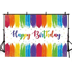 AIBIIN 7x5ft Let's Paint Happy Birthday Backdrop Paint Rainbow Party Decorations Supplies Colorful Confetti Graffiti Wall Gold Glitter Splatter Photography Background Banner Cake Table Photo Props