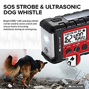 Midland - ER310, Emergency Crank Weather AM/FM Radio - Multiple Power Sources, SOS Emergency Flashlight, Ultrasonic Dog Whistle, & NOAA Weather Scan + Alert (Red/Black)