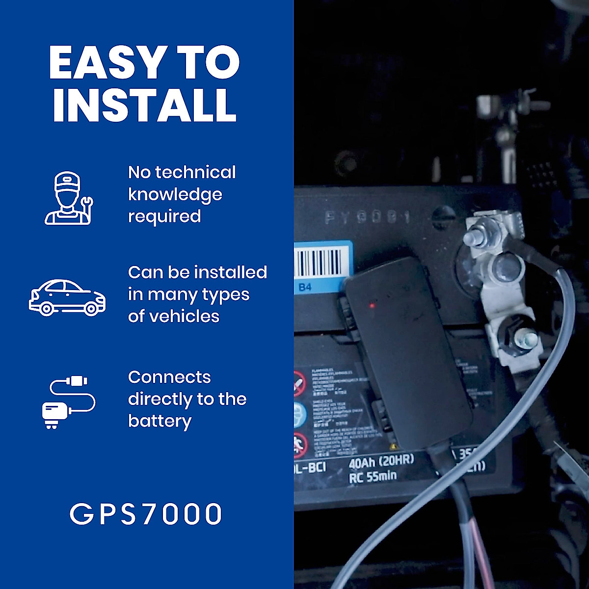 GPS7000 GPS Tracker for Vehicles - Hidden Tracking Device for Any Vehicle - Easy Installation on Car's Battery- 10 Days of Service - Subscription Required - Low Cost Subscription Plan Options