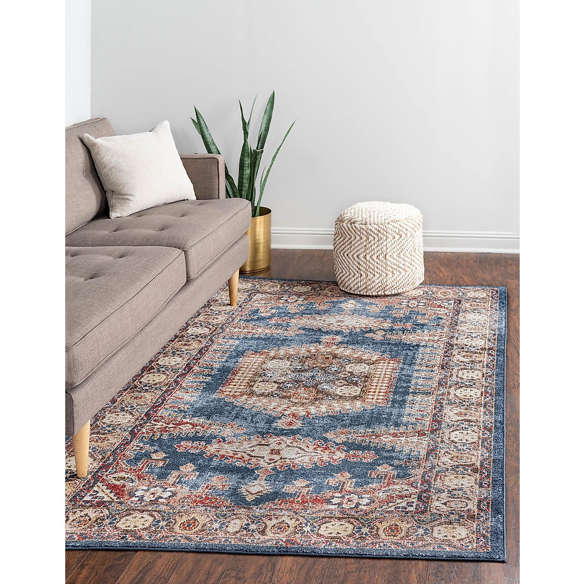 Rugs.com Eden Collection Rug – 2' x 3' Blue Medium Rug Perfect for Entryways, Kitchens, Breakfast Nooks, Accent Pieces