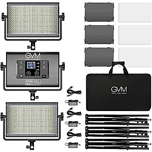 GVM 65W RGB Video Light with Bluetooth Control, 1300D LED Video Lighting Kit, 25000lux/0.5m, 360° Full Color Photography Lighting Kit, 3 Packs Led Panel Light for YouTube, Web Conference, Streaming