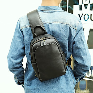 NIUCUNZH Soft Genuine Leather Crossbody Sling Bag Lightweight One Shoulder Small Backpack with Wide Comfortable Leather Strap Black