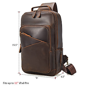 Polare Full Grain Leather Sling Chest Bag For Men Crossbody Travel Hiking School College Daypack