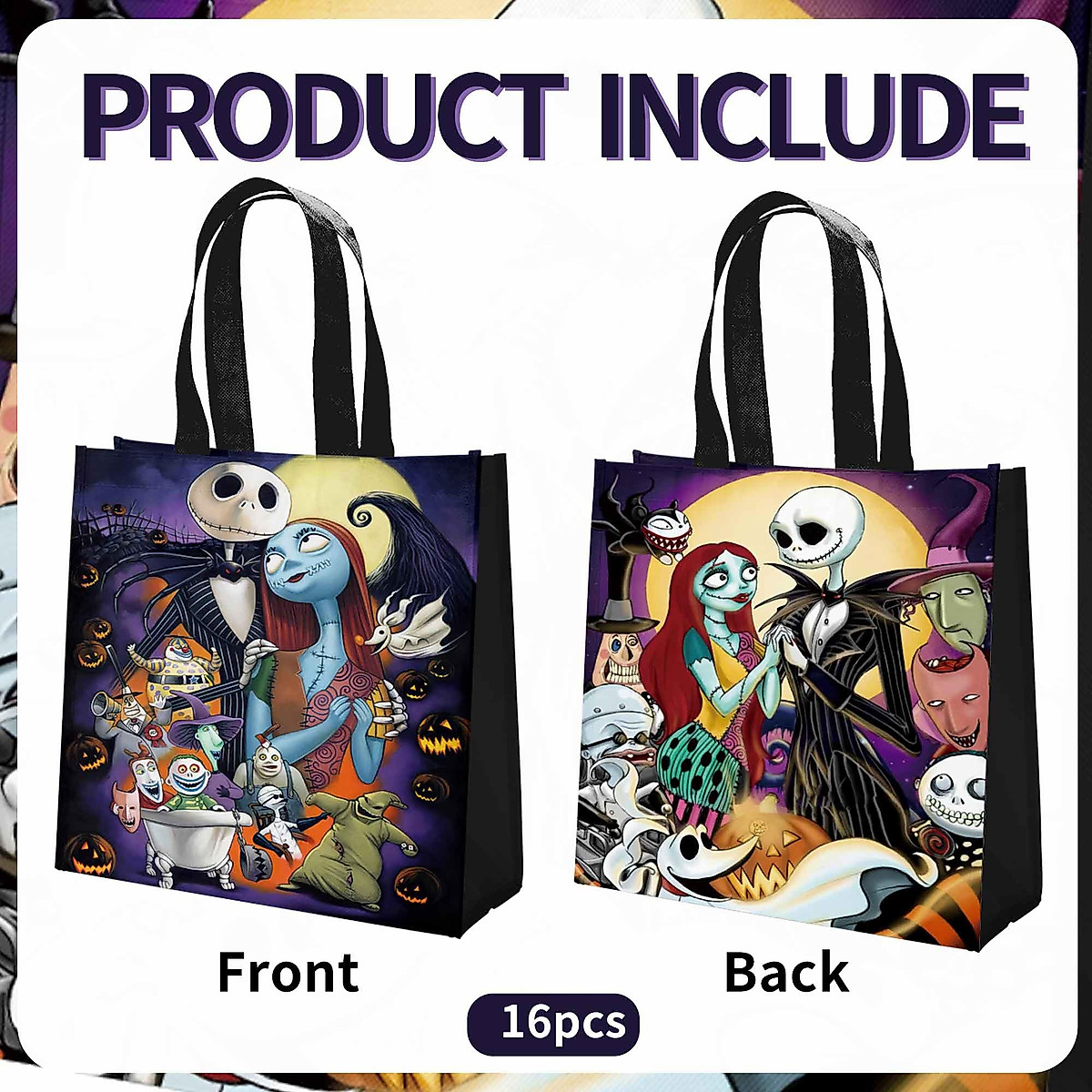 YNOUU 16 Pieces Nightmare Christmas Tote Gift Bags with Handles, Bulk Floral Non-Woven Nightmare Christmas Candy Bags for Gift Wrapping and Happy Mothers Day Party Favor-11.8 x 9.8 x 3.9 inches