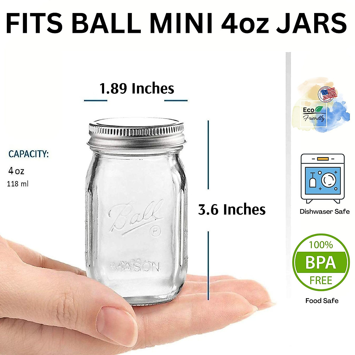 Mini Mason Jar Spice Lid Pack - Set of 12 White Polypropylene Plastic Mason Jar Lids, 48mm BPA-Free Plastic Lids for Mason Jars, Spice Jar Lid Set Made in the USA, Non-Rusting Jar Lids for Spices