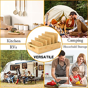 Retro Shaw Bamboo Food Container Lid Organizer for Cabinet & Drawer,Kitchen Cabinet Organizer with 5 Adjustable Dividers for Plastic Lid Storage and Holder,Fit for Kitchen,Home,RVs,Campers,Pantry etc