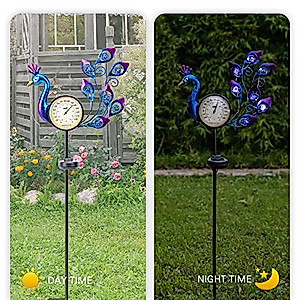MUMTOP Outdoor Thermometers for Patio - Solar Peacock Outdoor Thermometer with Garden Stake for Home and Garden Decor