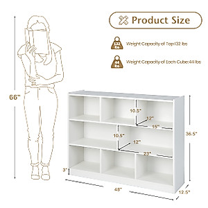 Tangkula 8-Cube Bookcase, Wood 3 Tier Open Storage Bookshelf, Modern Multipurpose Display Cabinet for Living Room, Study, Reading Nook, 48 x 12.5 x 36.5 Inch, White