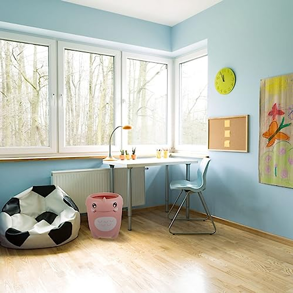 Dinos Desktop Trash Can, Plastic Wastebasket Cartoon Dinosaurs Garbage Container Bin for Bathroom, Kitchen, Home Office, Kids Room, Pink