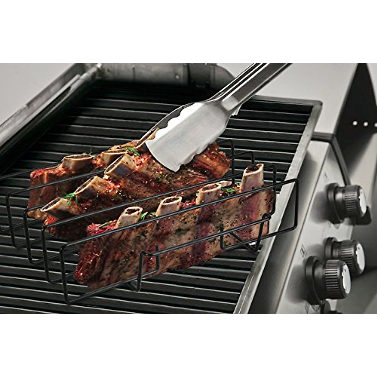 Artestia Rib Rack for Smoking and Grilling Barbecuing, Holds 4 Full Racks of Ribs, Non-Stick Rib Rack Fits 14" Gas Smoker or Charcoal Grill, Perfect Smoker Accessories Gift