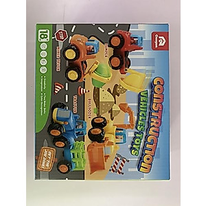 Coogam 4 Pack Friction Powered Cars Construction Vehicles Toy Set Cartoon Push and Go Car Tractor, Bulldozer, Cement Mixer Truck, Dumper for Year Old Boy Girl Kid Gift